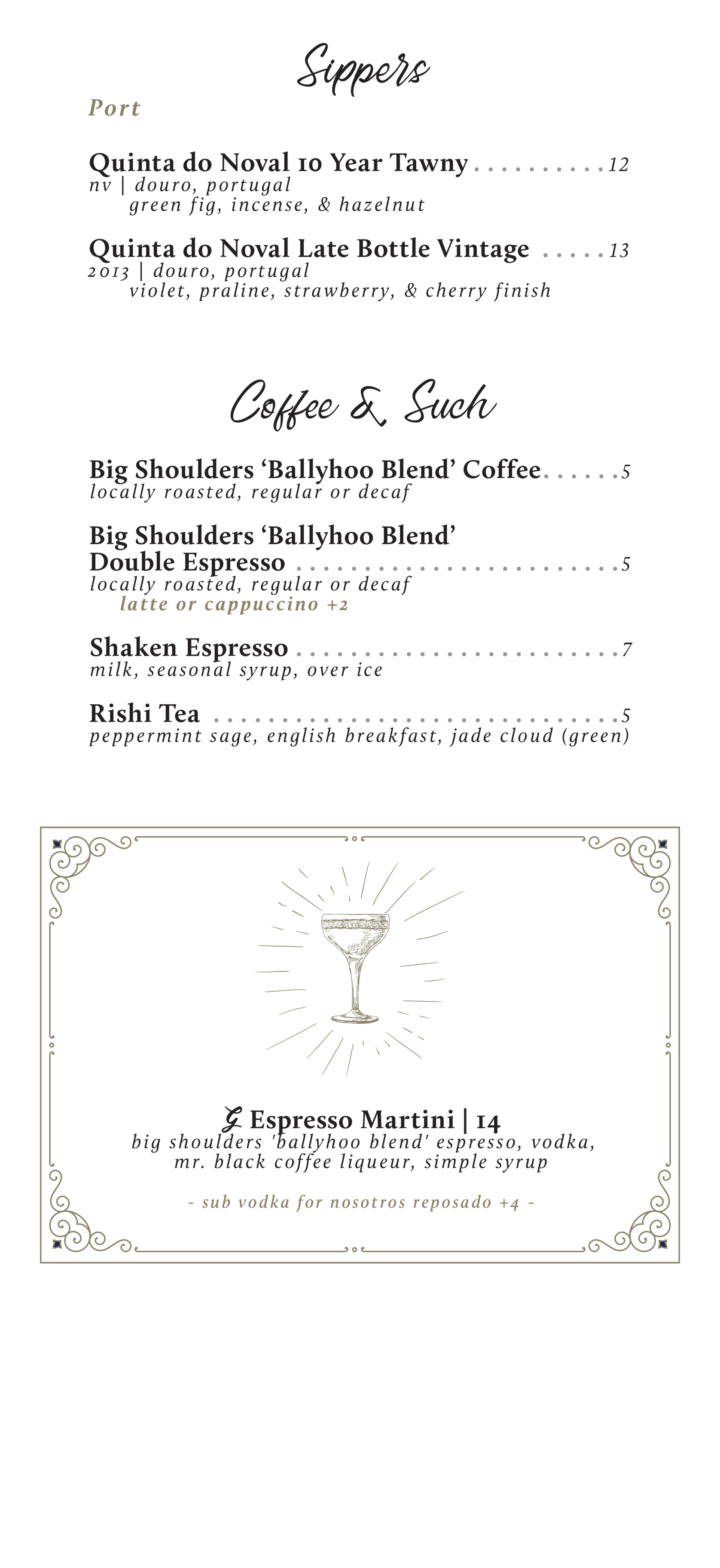 Gemini Menu, Classic American Dinner, Brunch & Cocktails