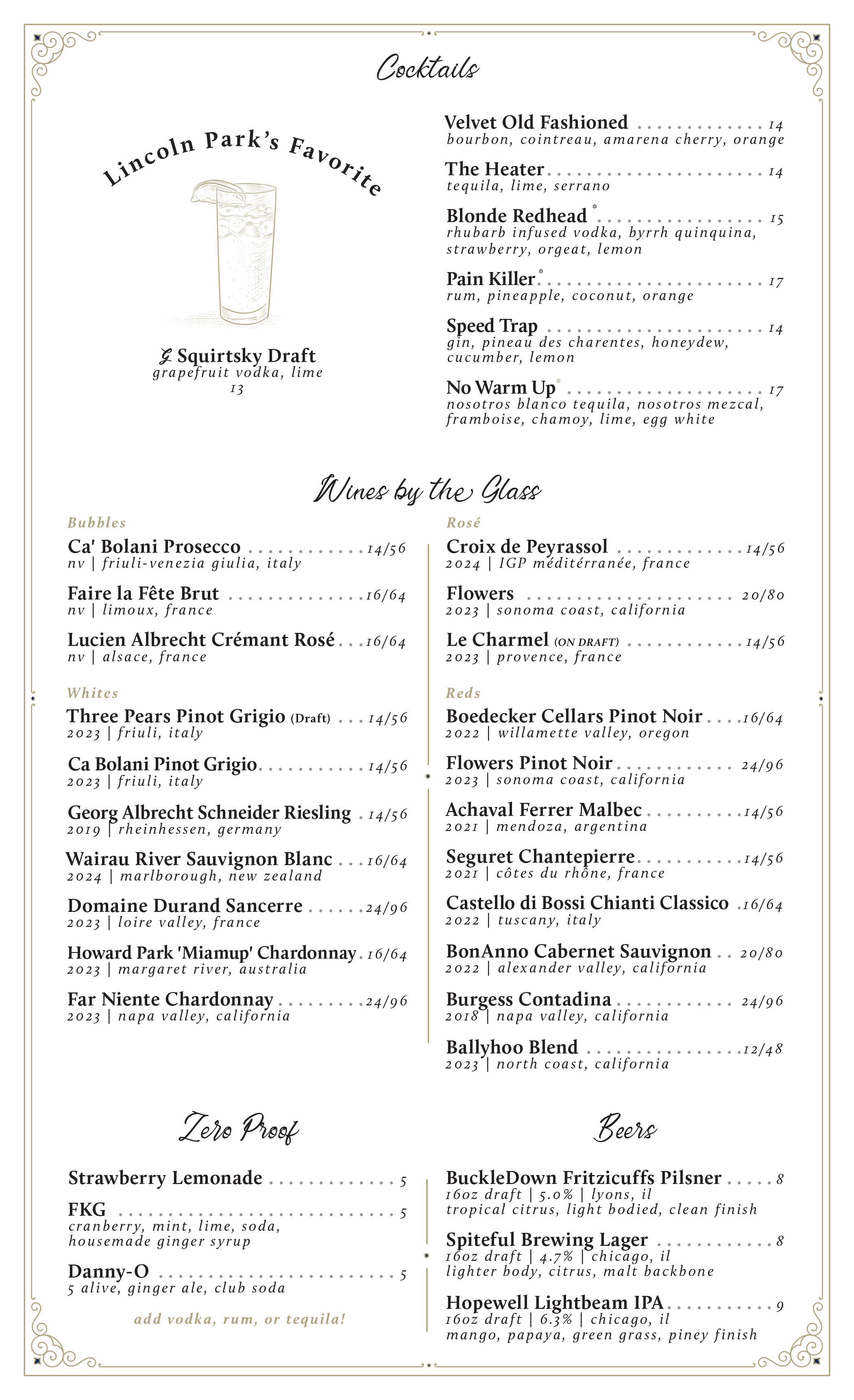Gemini Menu, Classic American Dinner, Brunch & Cocktails